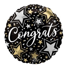 18" Congrats With Stars Round Foil Balloon | UP Up And Away